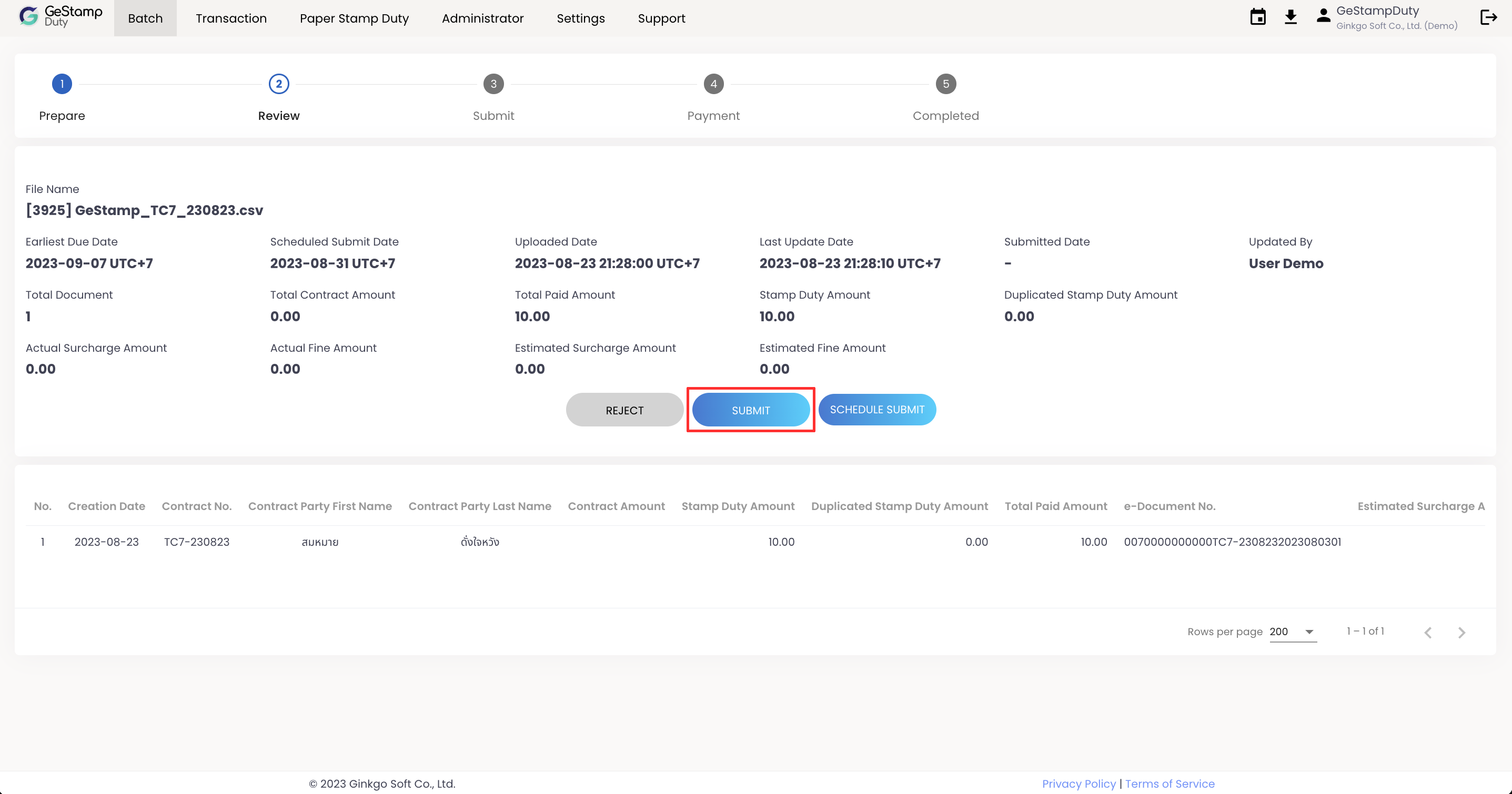 Data Submission - GeStamp Duty
