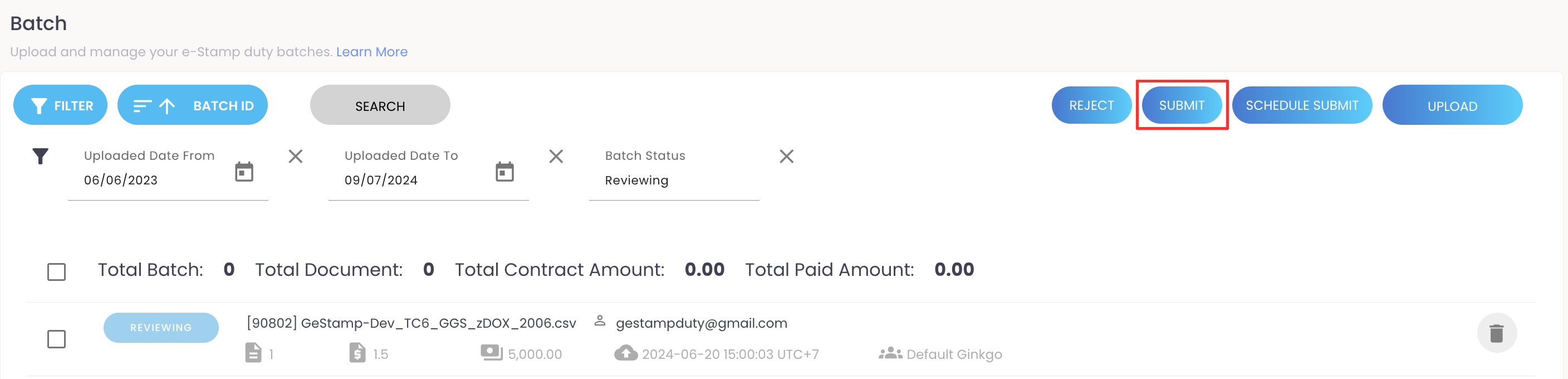 Data Submission - GeStamp Duty